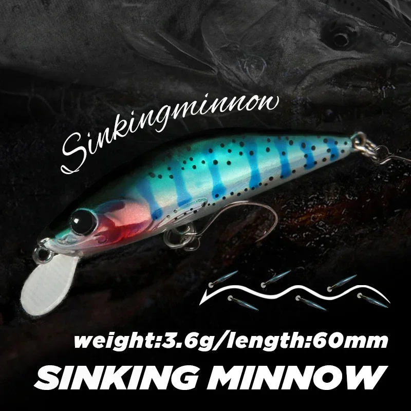 3.6g/60mm Sinking Minnow Lure Stable Throwing Mini Tremor Hard Minnow ...