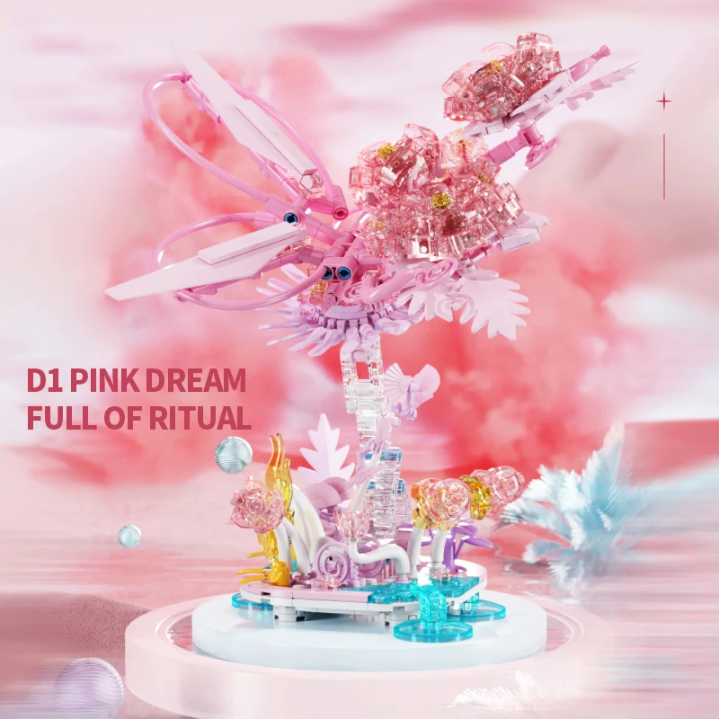 Pink-Crystal-Butterfly-Flower-Building-Blocks-Creative-Insect-Flower ...