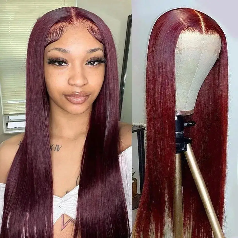 YAWAWE-99J-Bone-Straight-Lace-Frontal-Wigs-For-Women-Burgundy-Colored ...