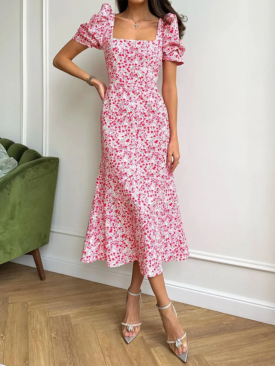 Women-s-Summer-Midi-Dresses-Casual-Puff-Sleeve-Cottagecore-Floral ...