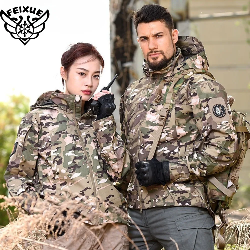 Men Fleece Tactical Field Jacket Hiking Jacket with Hood Waterproof ...
