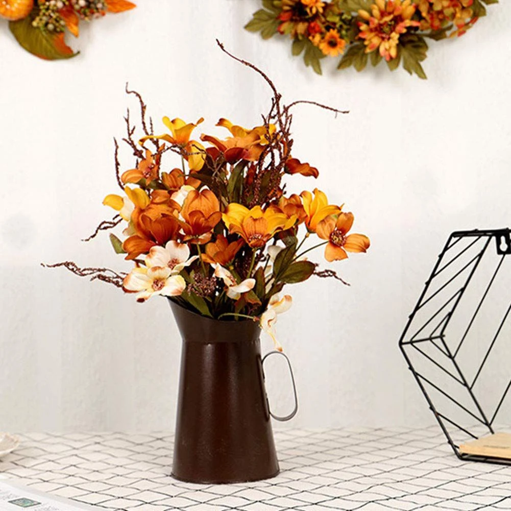 Autumn-Artificial-Flower-Bouquet-With-Bucket-DIY-Handmade-Silk-Flower ...