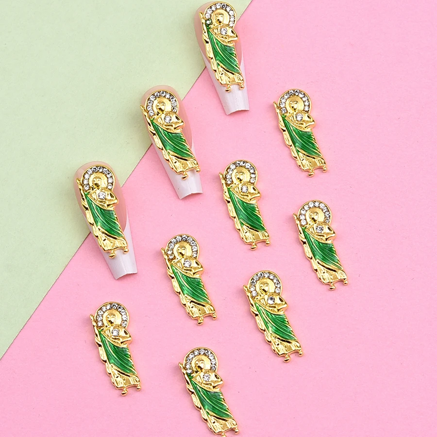 6pcs-San-Judas-Gold-Nail-Charm-Decoration-3d-Nail-Diamonds-Jewels ...