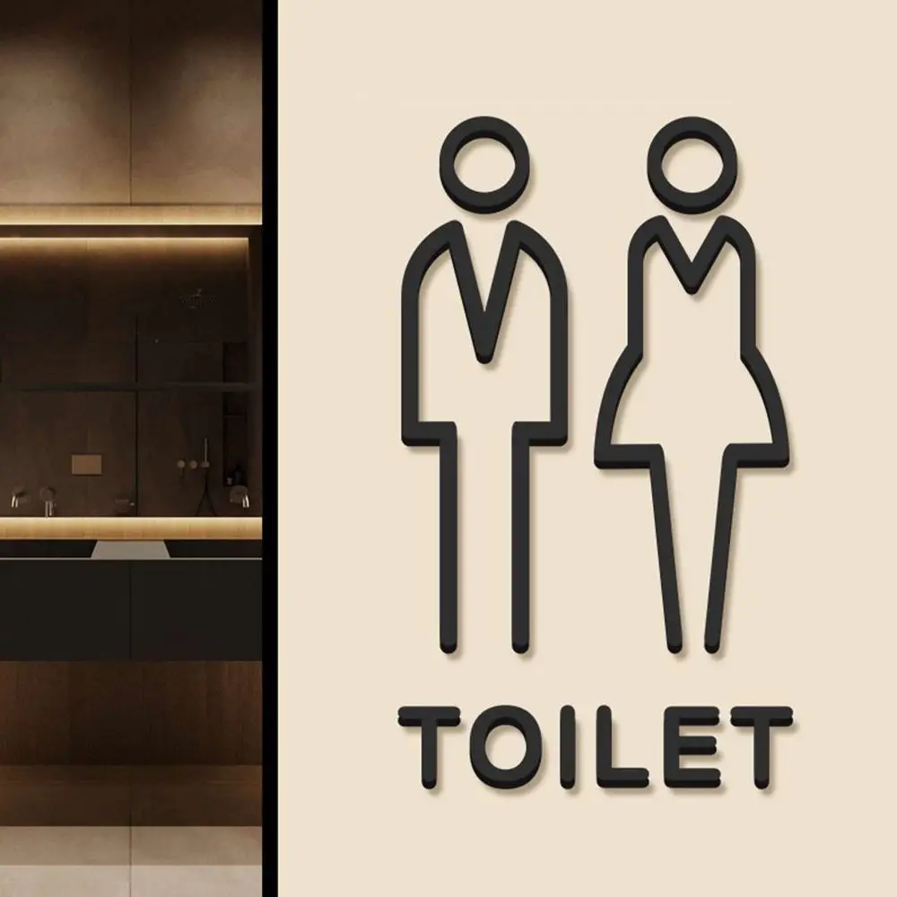 Toilet-Sign-Plate-Black-Gold-Color-3D-Wall-Sticker-WC-Signage-Acrylic ...