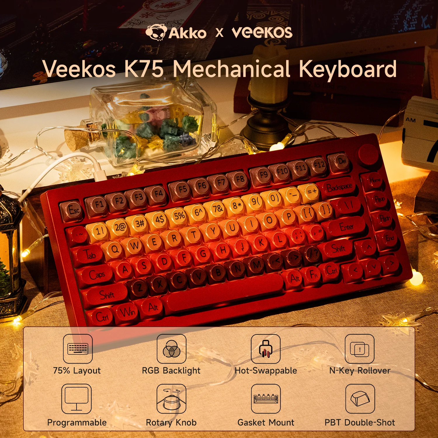 AKKO 5075 X Veekos K75 Gaming Mechanical Keyboard Keyboard 75% RGB 3/5 ...