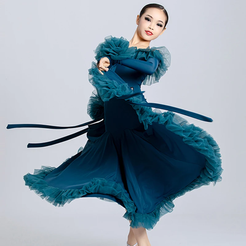 Blue Ballroom Dance Dress Standard Modern Dance Costume Girls Off ...