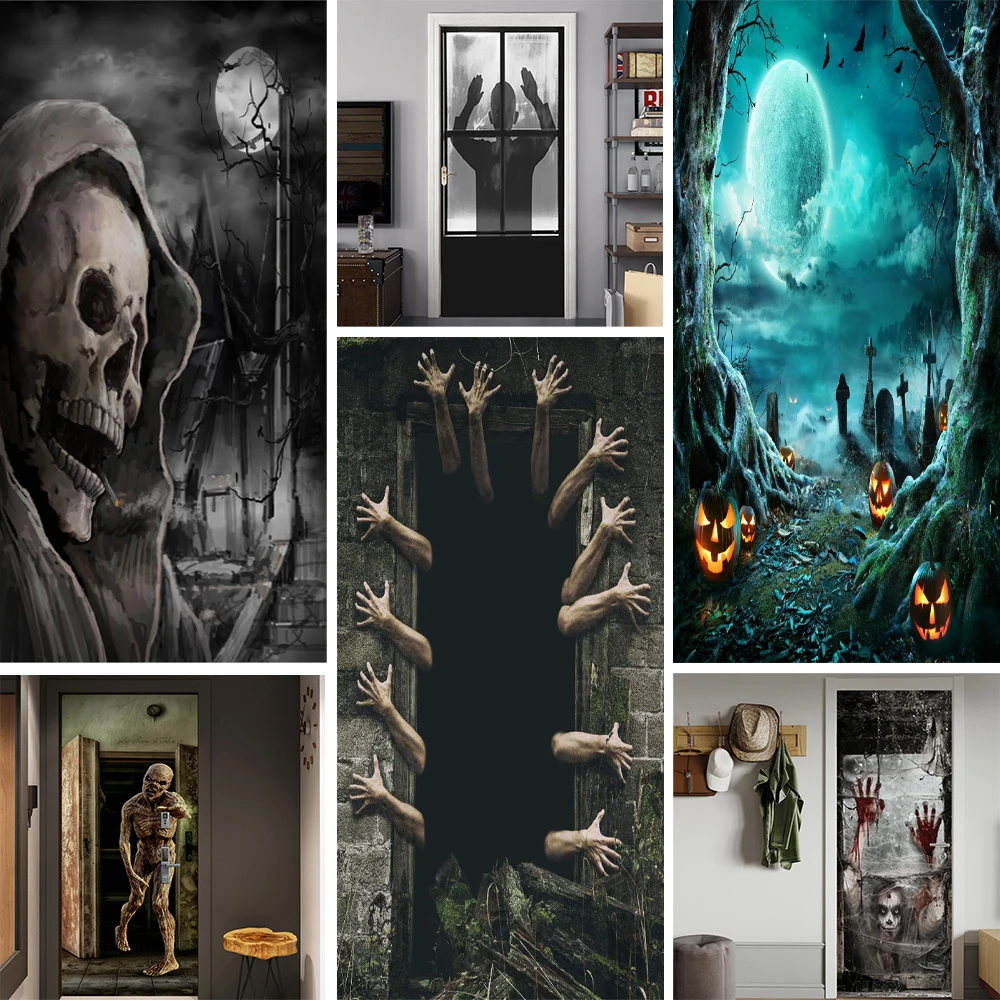 Halloween-series-Horror-3D-door-Stickers-Home-decoration-Horror-Witch ...