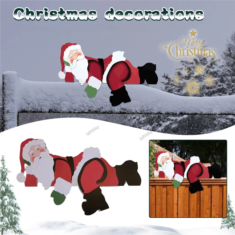 Christmas-Peeping-Over-Fence-Santa-Claus-Decoration-Classic-Santa-Fence ...