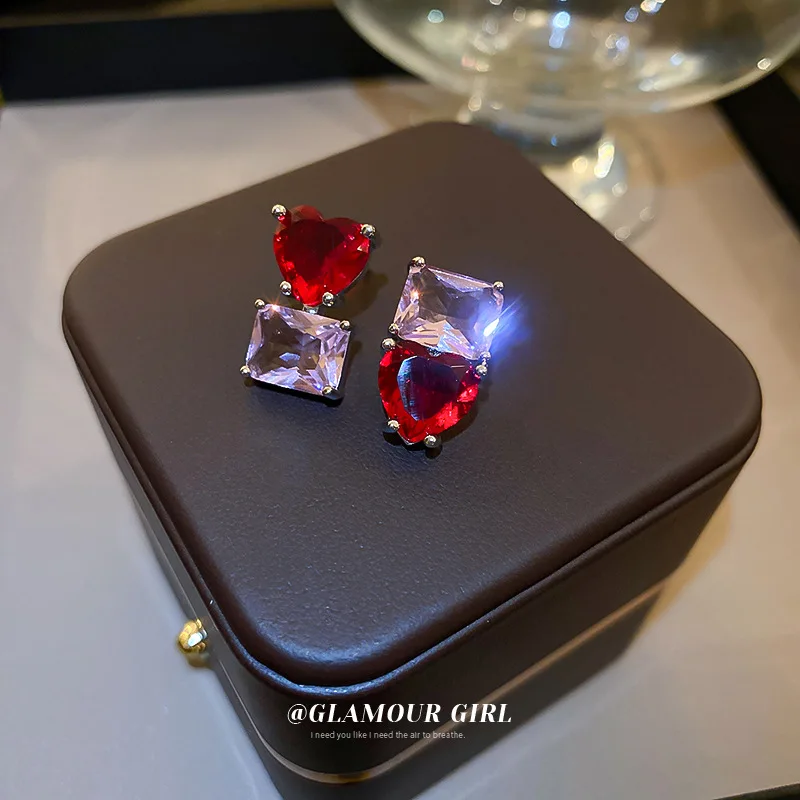 Silver-Needle-Inlaid-Diamond-Jewel-Earrings-Asymmetrical-Temperament ...