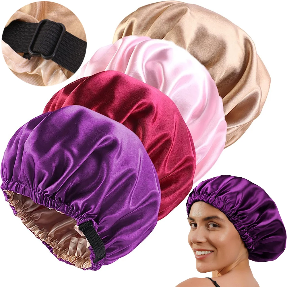 Reversible-Satin-Bonnet-Hair-Caps-Double-Layer-Adjust-Sleep-Night-Cap ...