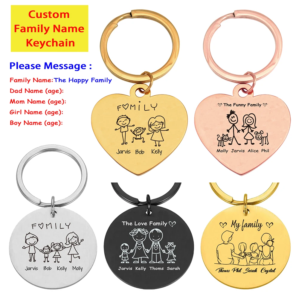 Custom-Family-Name-Keychain-Engraving-Personalized-Dad-Mom-Kids-Parents ...