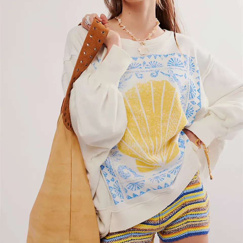 Graphic Sweatshirt for Women Y2k Long Sleeve Drop Shoulder Crewneck ...