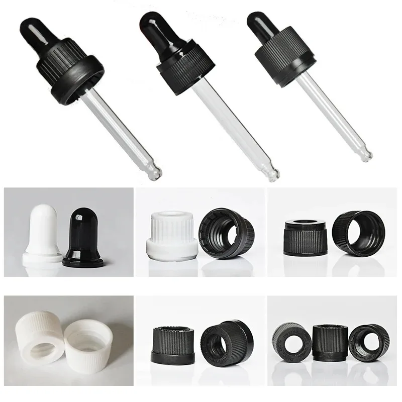 50pcs-lot-Plastic-Black-White-Screw-Press-Dropper-Cover-Cap-with-Glass ...