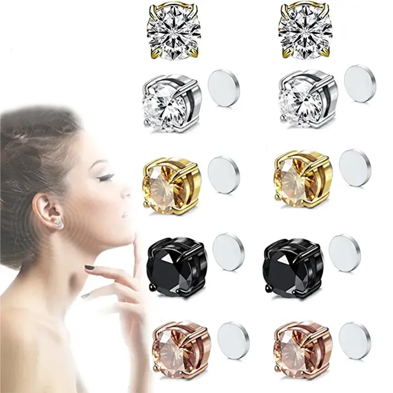 Luxury Cubic Zirconia Magnet Clip Acupressure Lympha Magnetic Ear Non ...