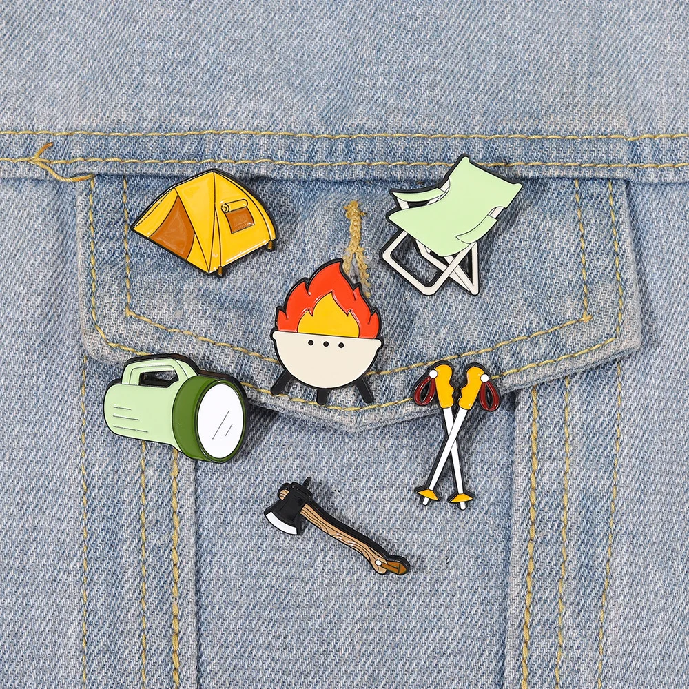 Outdoor-Camping-Tools-Enamel-Pins-Tent-Flashlight-Chair-Lapel-Badge-Pin ...