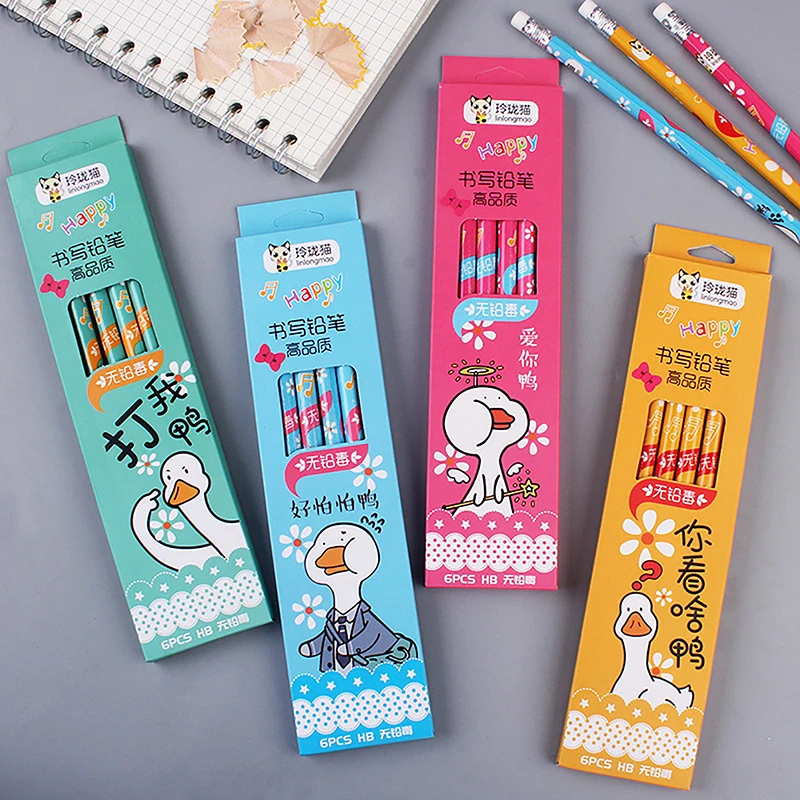 6Pcs-Set-Cute-Kawaii-Cartoon-Duck-Pencil-HB-Sketch-Items-Write-Drawing ...