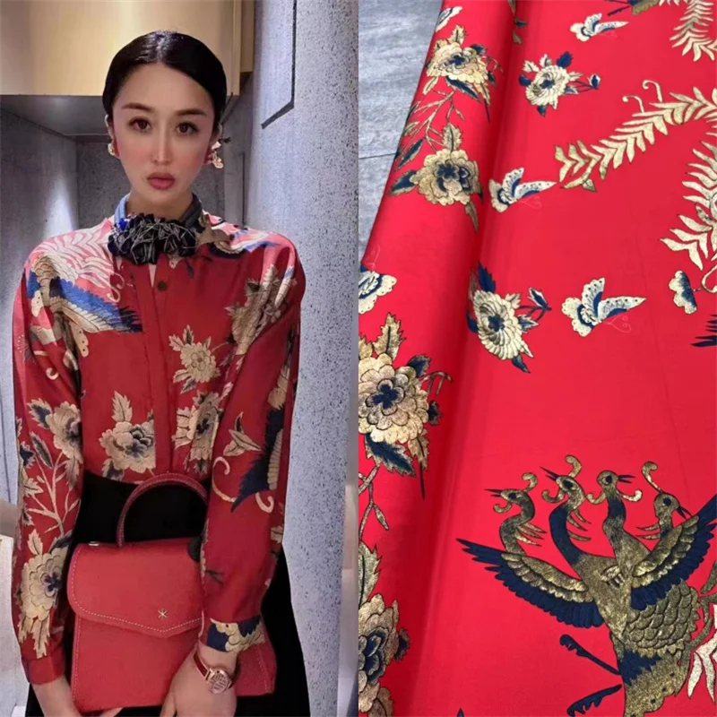 Fashion-Peony-Red-Bottom-Silk-Stretch-Crepe-De-Chine-Print-Fabric-High ...