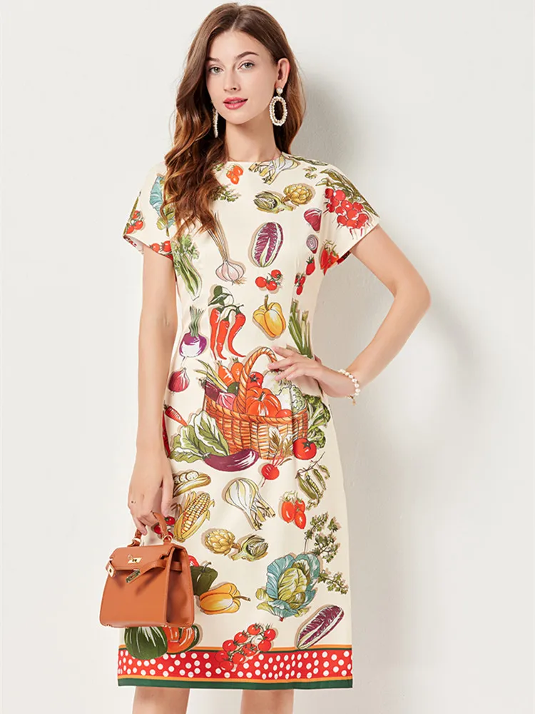 Summer-Runway-Vegetables-Fruits-Position-Printing-Dress-Women-Short ...
