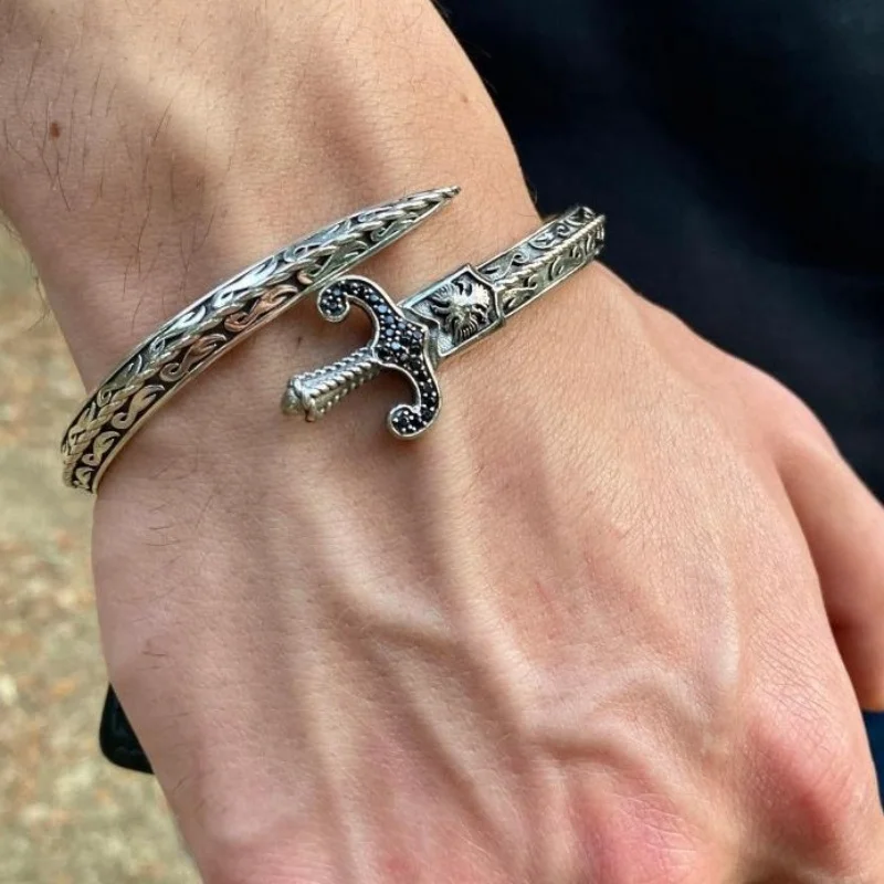 Gothic Sword Bracelet Vintage Style Snake Motif Open Bangle Zircon ...