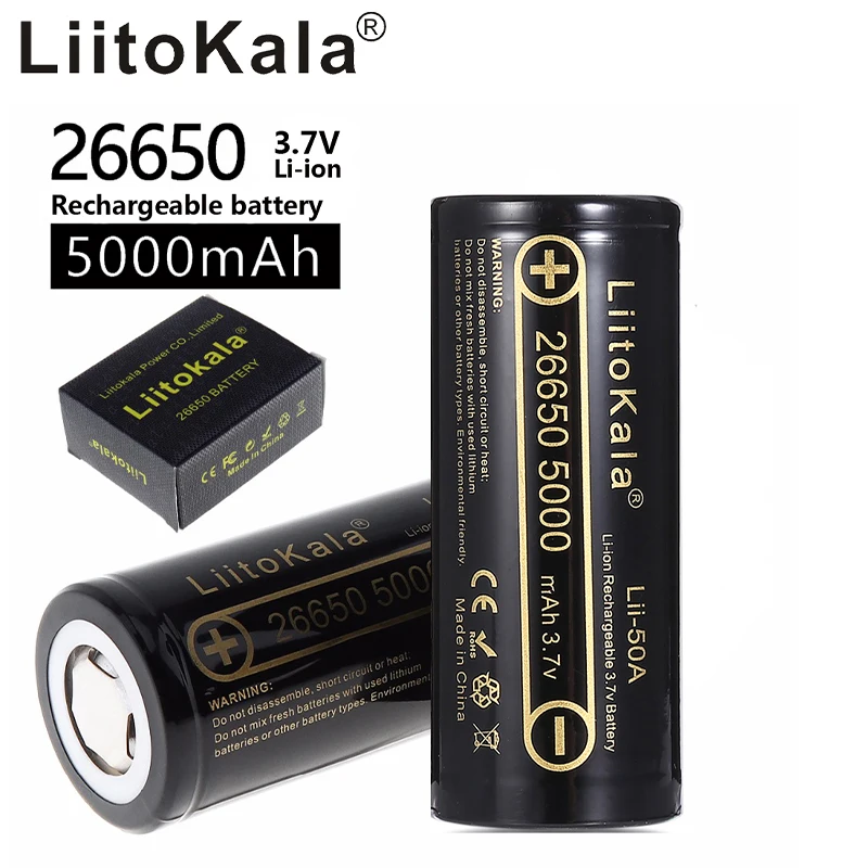 HK LiitoKala lii 50A 26650 5000mah 리튬 배터리 3.7V 5000mAh 26650 충전식 배터리 26650 50A| | - AliExpress