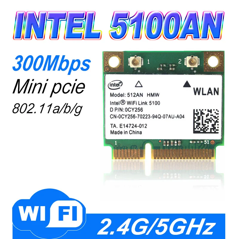 Dual-Band Intel Wifi 5100 512AN_HMW 300Mbps Wireless 802.11 agn Half Size Mini PCI-e Wireless ...