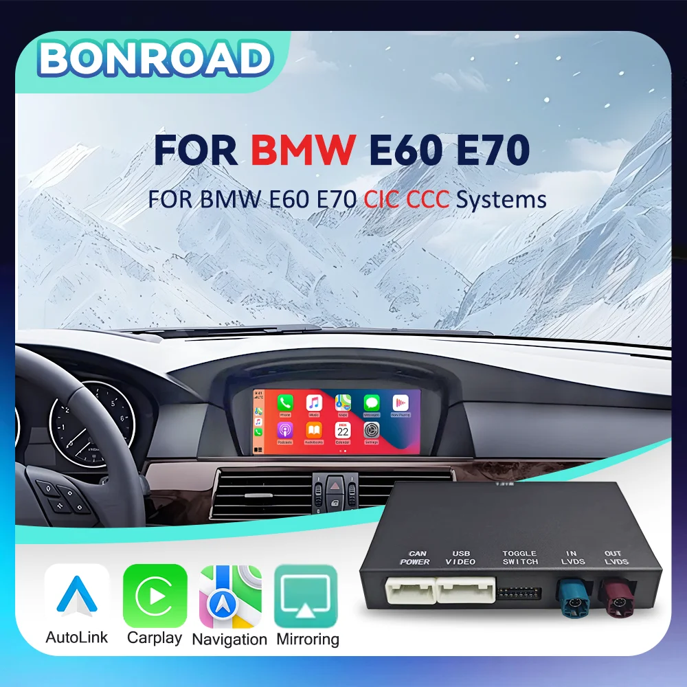 BONROAD Wireless CarPlay Android Auto Adapter for BMW E60 E61 E62 E63 ...