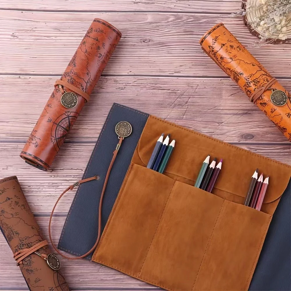 Vintage Leather Treasure Map Pencil Roll – Beyond Just Stationary