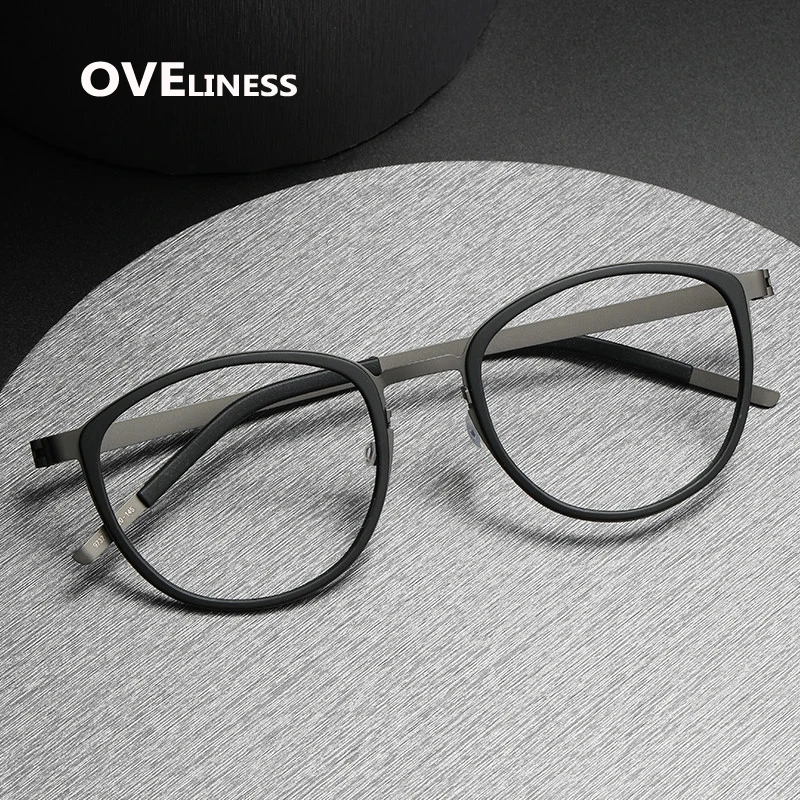 2023 Titanium Glasses Frame for Men Women Vintage Round Myopia Optical ...