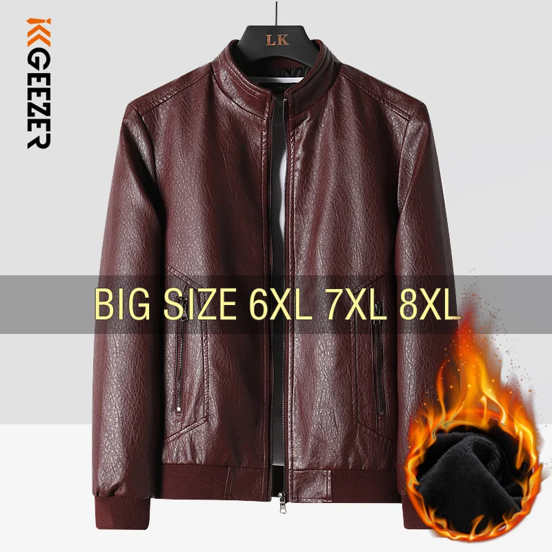 Leather Jacket Men Coats Motorcycle Autumn Travel Fleece Black Zipper ...