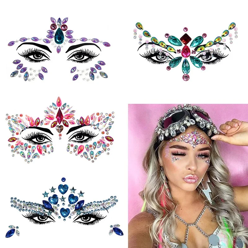 3d New Rhinestone festival Makeup bright Face stickers glitter stones ...