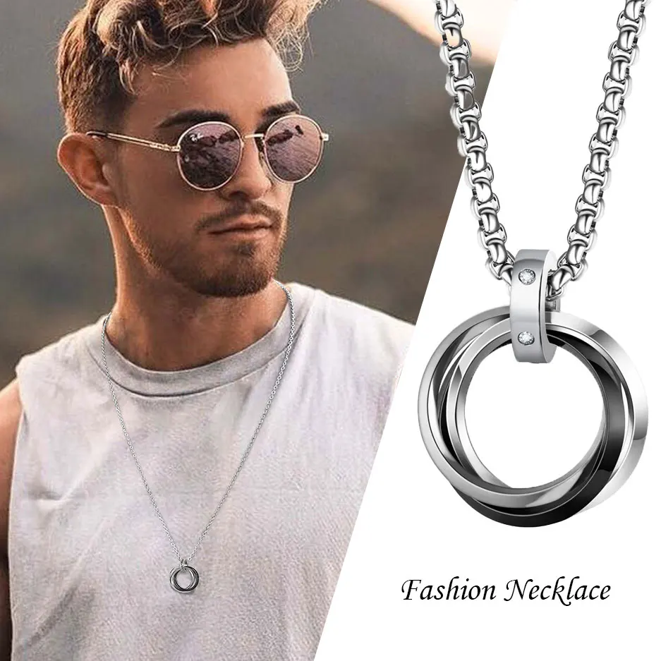Casual-Simple-Interlocked-3-Circle-Necklace-for-Men-Women-Chain-Round ...