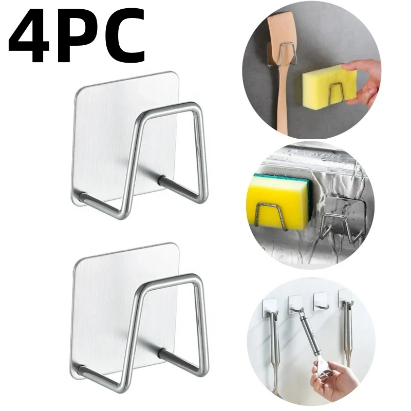 1-2-4-PCS-Sponge-Bracket-Stainless-Steel-Self-Adhesive-Hooks-Sink ...