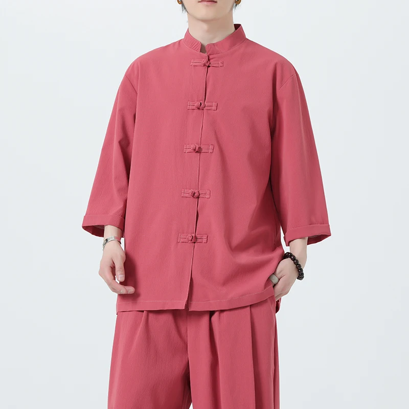 Men-Chinese-Style-Hanfu-Shirt-3-4-Sleeve-Mens-Loose-Tops-Tang-Suit ...