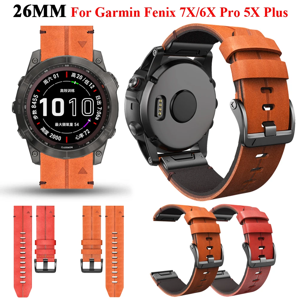 Leather-Bracelet-26mm-Band-Strap-For-Garmin-Fenix-7X-6X-Pro-5X-Plus-3 ...