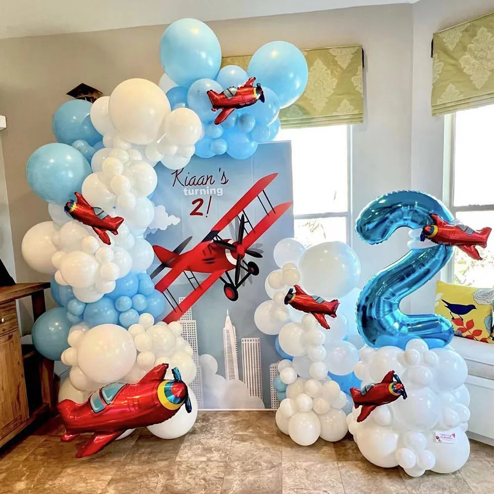 109Pcs-Airplane-Theme-Balloons-Garland-Arch-Sky-Blue-White-Latex ...