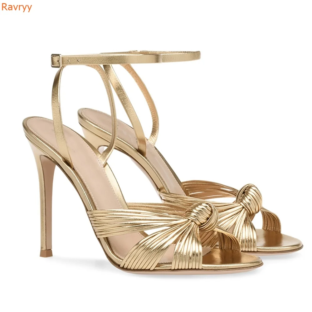 Gold Color Stiletto Heel Sandals Cross One Word Belt Round Toe ...