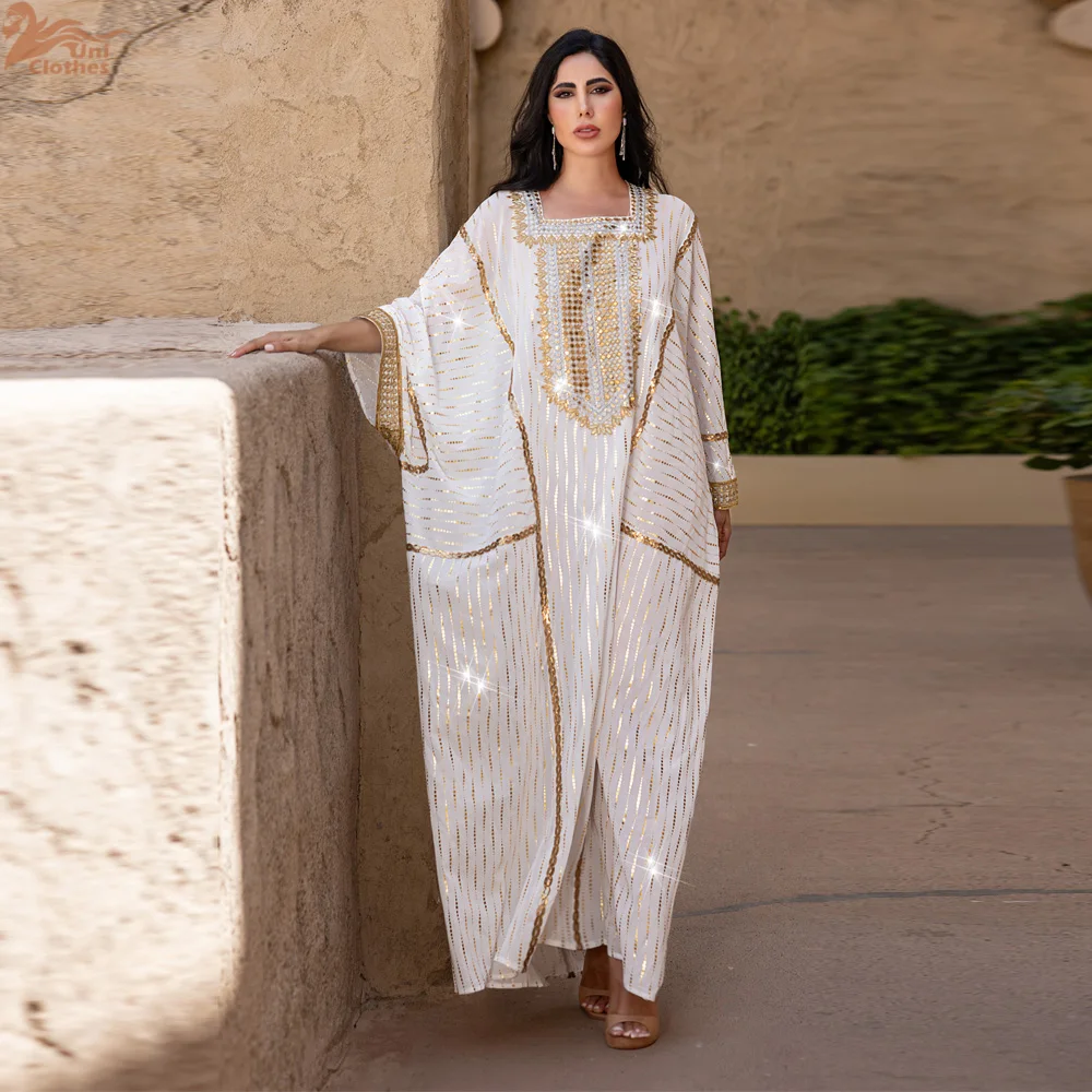 Women Muslim Hot Drill Long Dress Batwing Sleeve Abayas Dubai Loose ...