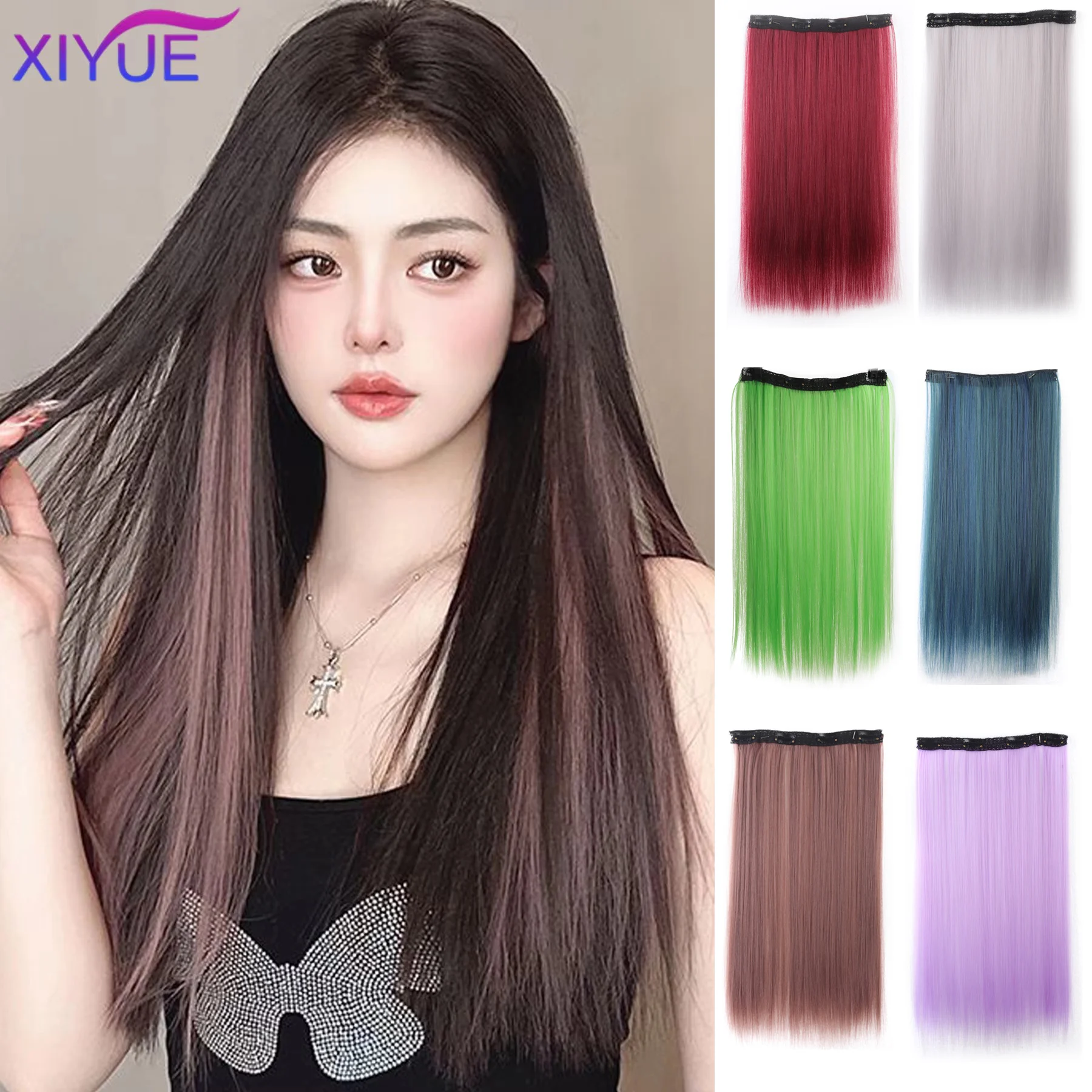 Long Straight 4 Clip In Hair Extensions Synthetic Fiber Fake Hair ...