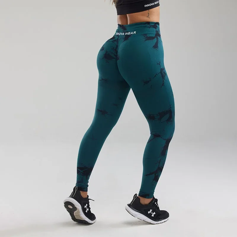 INNOVA-WEAR-Women-Tie-Dye-Yoga-Pants-Dark-Green-Marble-Scrunch-Butt ...