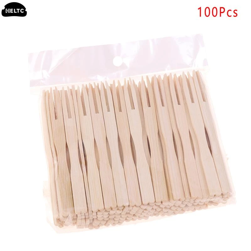80/100PCS Disposable Bamboo Catering Forks Fruit Stick Finger Food Pick ...