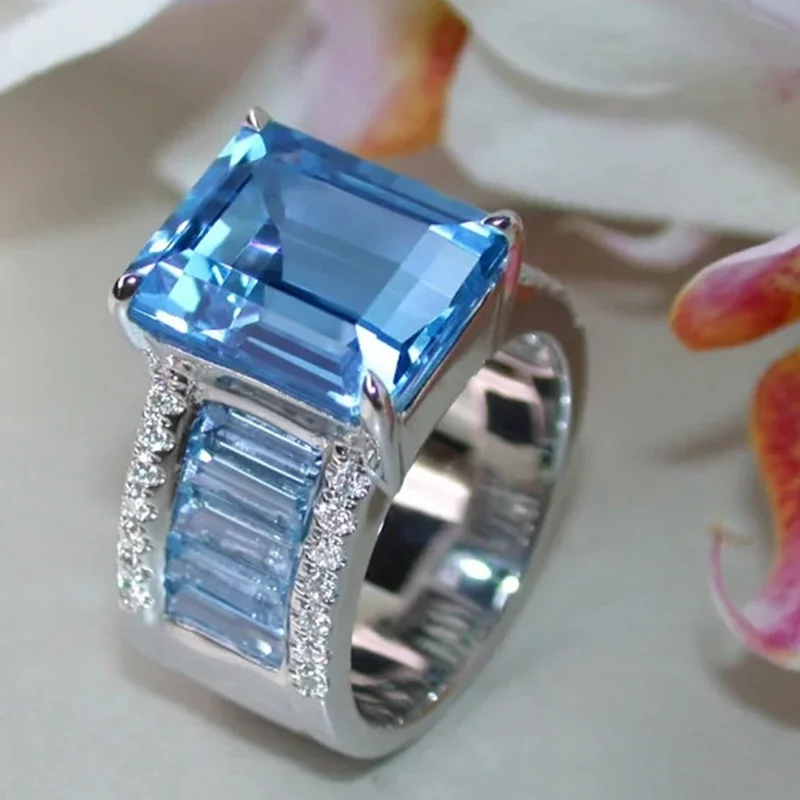 Womens Luxury Blue Square Ring | Blue Stone Square Shaped Rings ...