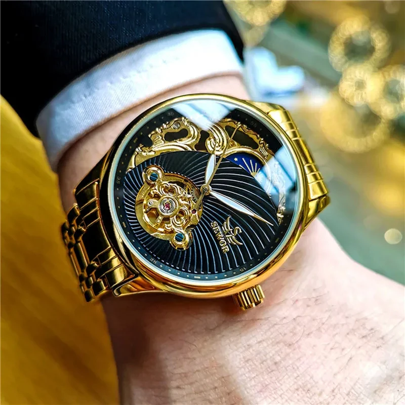 Reloj-AOKULASIC-con-esqueleto-dorado-para-hombre-Tourbillon-de-fase ...