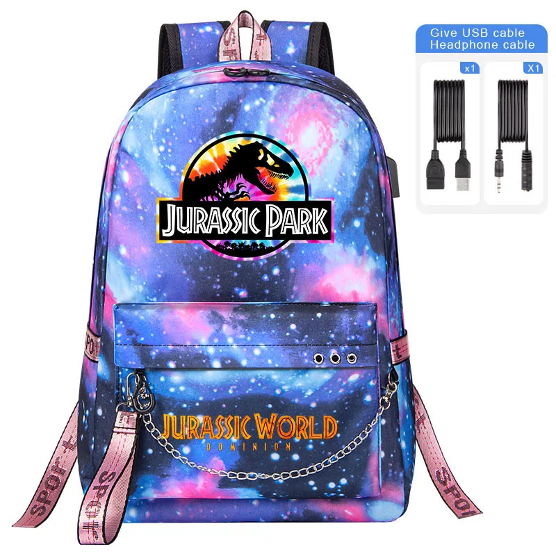 Jurassic Park Blue Purple Fossil Backpack Cartoon Dinosaur