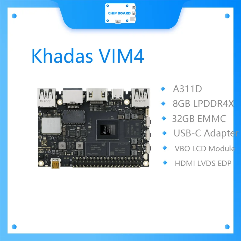 Khadas VIM4 SBC: Amlogic A311D2 Single Board Computer mit die Mali G52 MP8(8EE) GPU | 8GB + 32GB