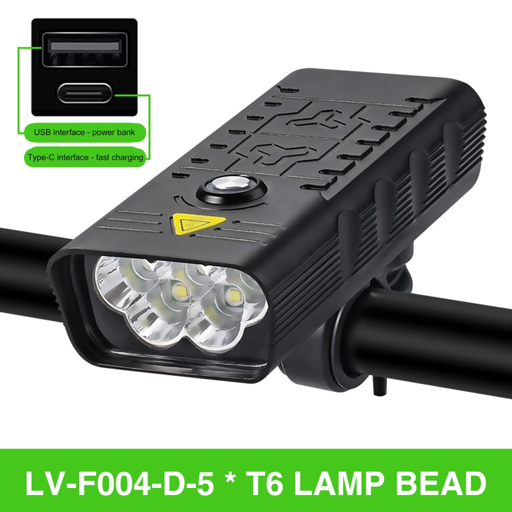 10000mAh Bike Light USB Rechargeable 5000 Lumens Bike Headlight 5LED ...