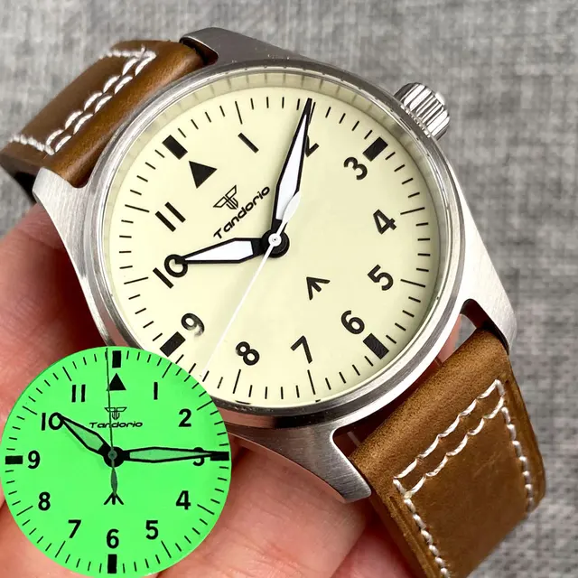 20ATM Diving Tandorio 39mm Full Green Lume Creamy yellow Dial Sapphire ...