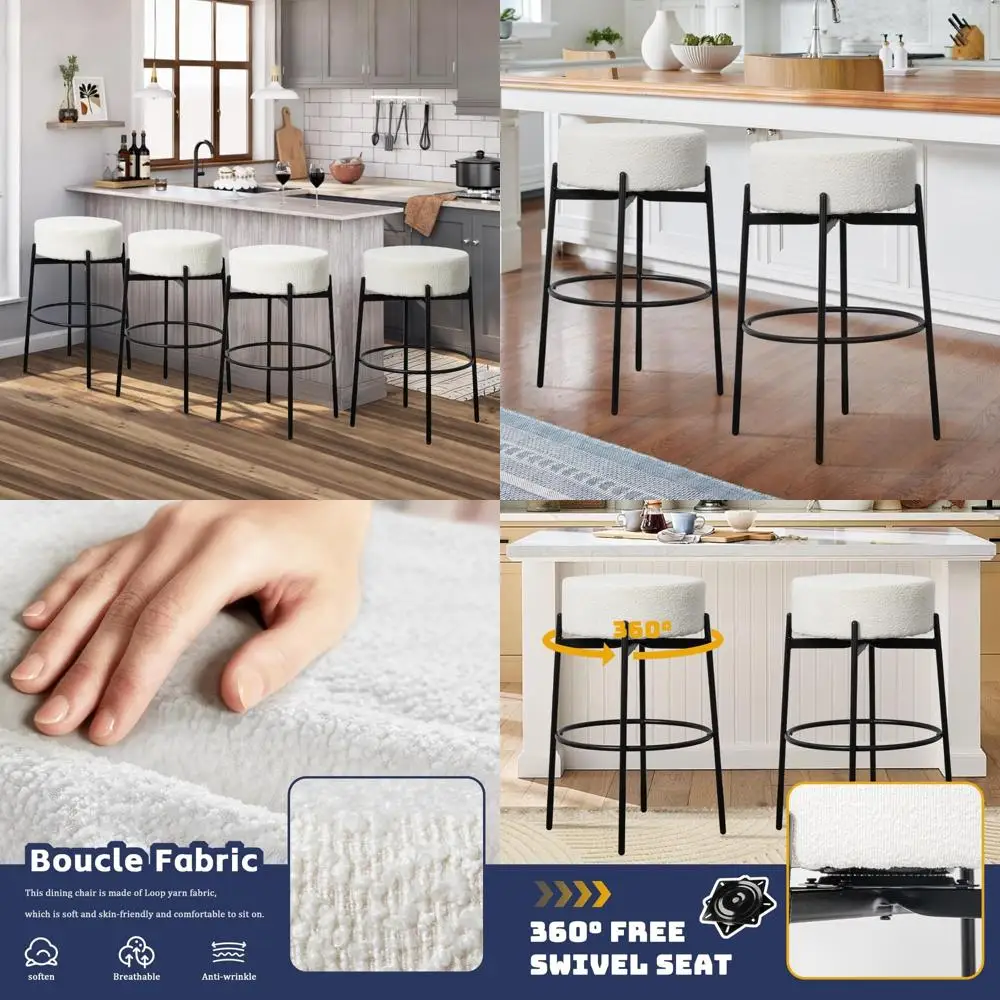 Set of 4 Modern Rotatable Bar Stools, 30 Sherpa Swivel Counter Height ...