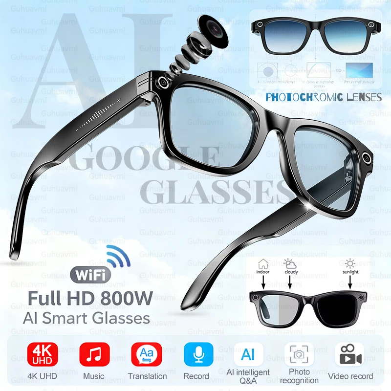 2025 NEW 800W Pixel UHD Camera Smart Glasses Video Recording AI Photo ...
