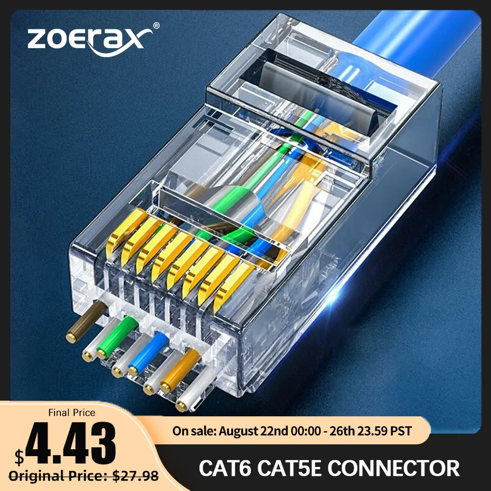 ZoeRax CAT6a Cat6 CAT5e RJ45 모듈러 플러그 네트워크 커넥터 UTP 30˚이더넷 케이블 용 금도금 1.2mm 홀 엔드| | - AliExpress