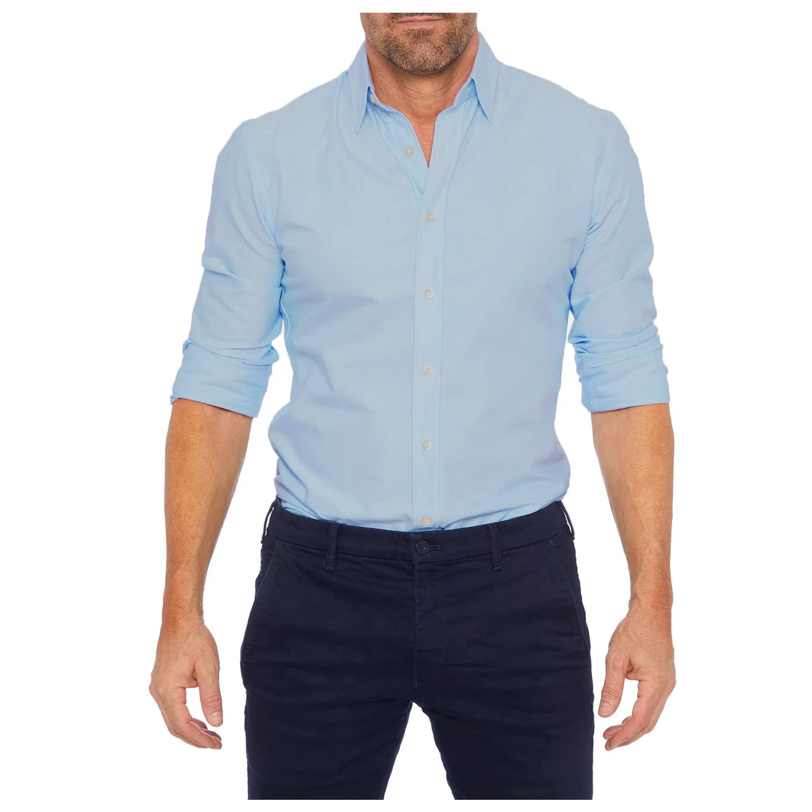 New-Men-s-Zipper-Long-Sleeve-Button-Shirt-Turn-Collar-Business-Dress ...